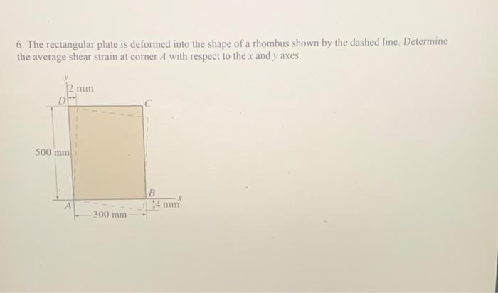 Solved 6. The rectangular plate is deformed into the shape | Chegg.com