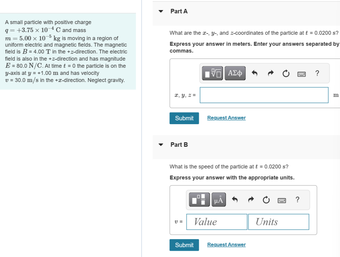 Solved A small particle with positive chargeq=+3.75×10-4C | Chegg.com