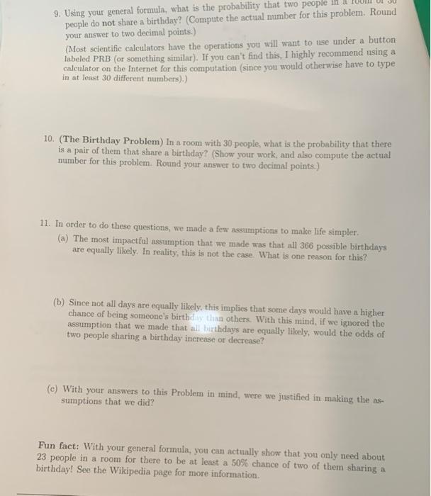 Solved Part II: The Birthday Problem Think back to the first | Chegg.com