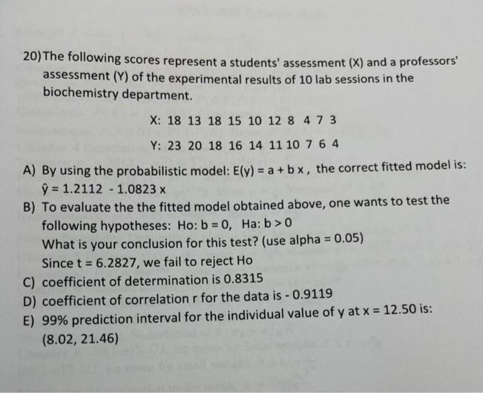 Solved 20) The following scores represent a students' | Chegg.com