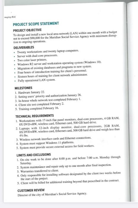 Solved Pich PROJECT SCOPE STATEMENT PROJECT OBJECTIVE To | Chegg.com