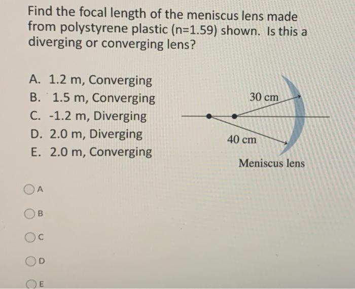 Solved Find the focal length of the meniscus lens made from | Chegg.com