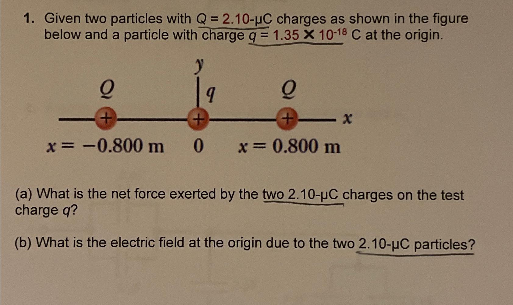 Solved Given two particles with Q=2.10-μC ﻿charges as shown | Chegg.com