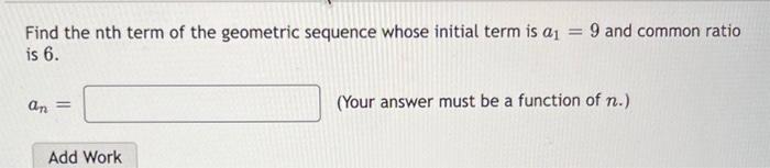 Solved Find the nth term of the geometric sequence whose | Chegg.com
