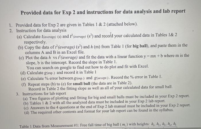 Solved Provided data for Exp 2 and instructions for data | Chegg.com