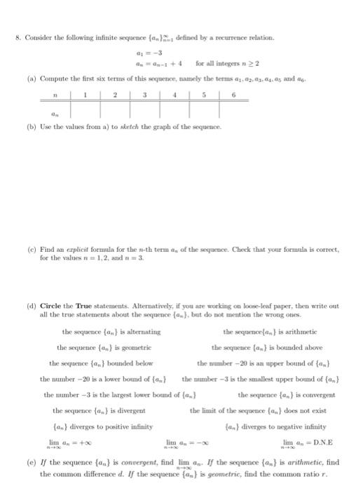 Solved 8. Consider the following infinite sequence defined | Chegg.com