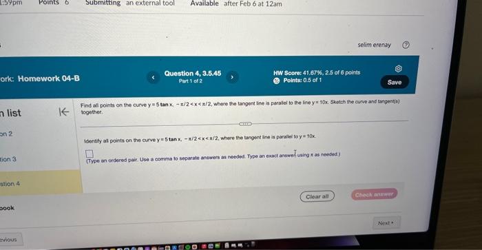 Solved Find all points on the curve y=5 tan xi−π/2 | Chegg.com