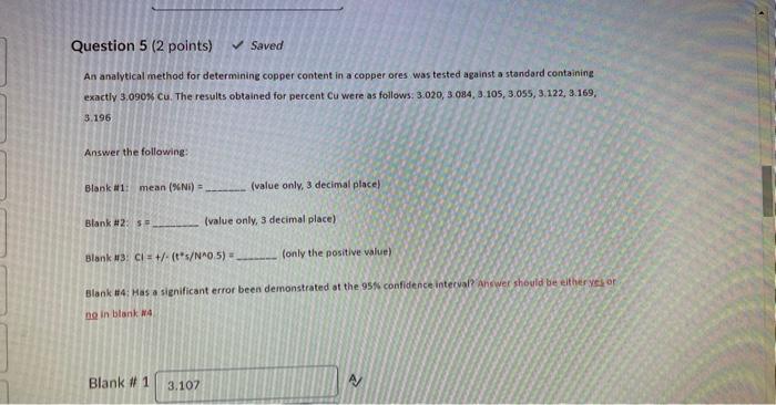 Solved An analytical method for determining copper content | Chegg.com