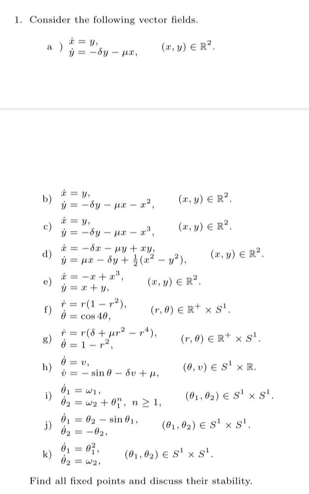 Solved 1. Consider the following vector fields. a ) | Chegg.com