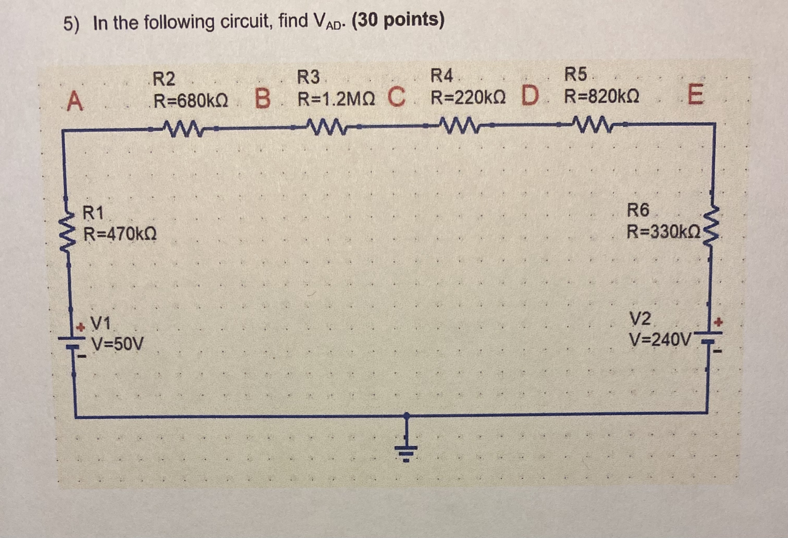 Solved In ﻿the following circuit, find VAD. ( 30 ﻿points) | Chegg.com