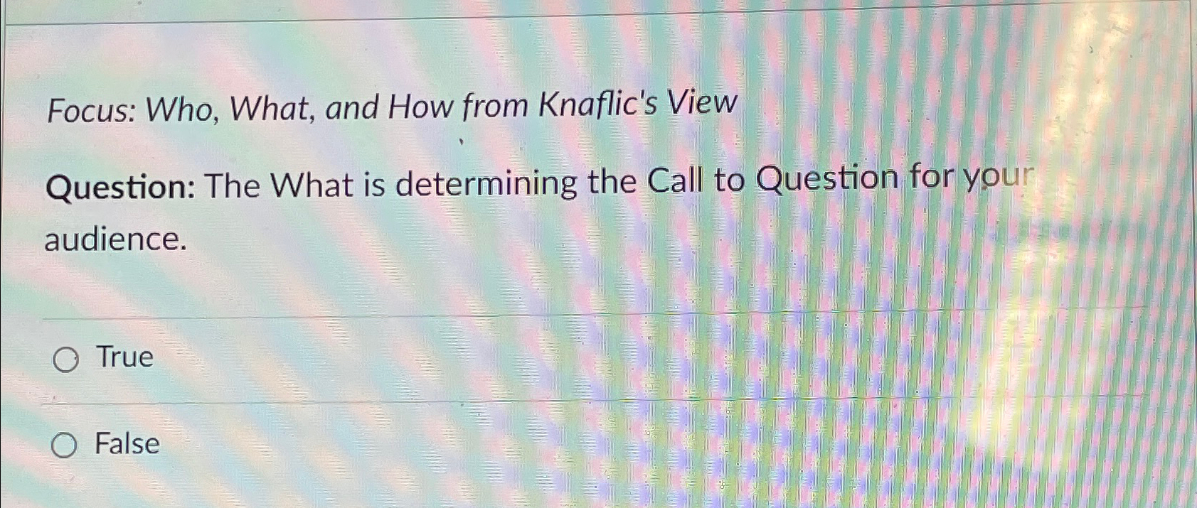 Solved Focus: Who, What, and How from Knaflic's | Chegg.com