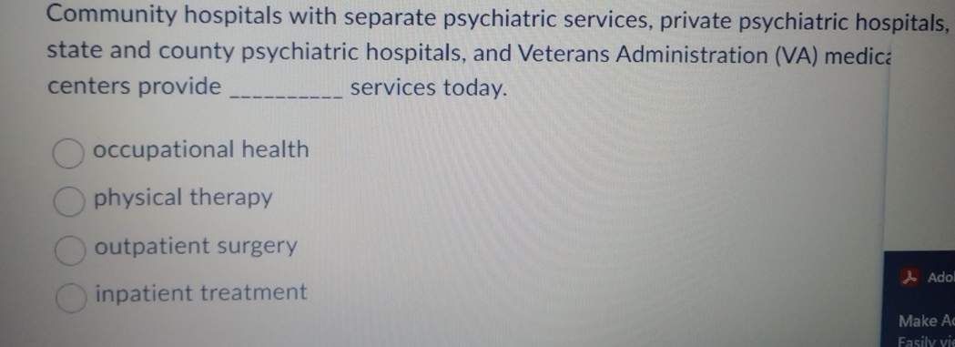 Solved Community hospitals with separate psychiatric | Chegg.com