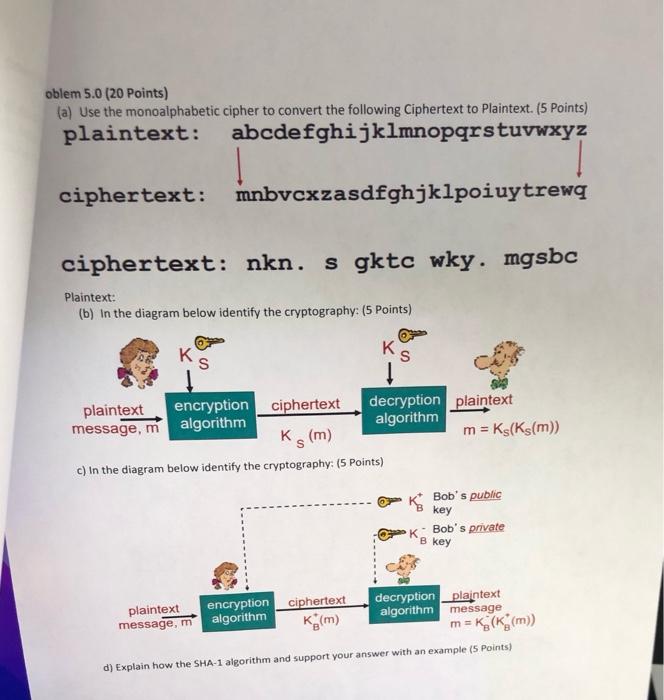 Solved oblem 5.0 (20 Points) (a) Use the monoalphabetic | Chegg.com