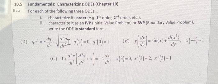 Fundamentals: Characterizing ODEs (Chapter 10) For | Chegg.com