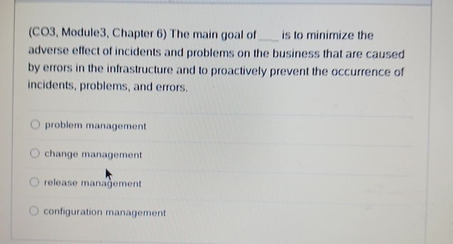 Solved (CO3, ﻿Module3, ﻿Chapter 6) ﻿The main goal of is to | Chegg.com