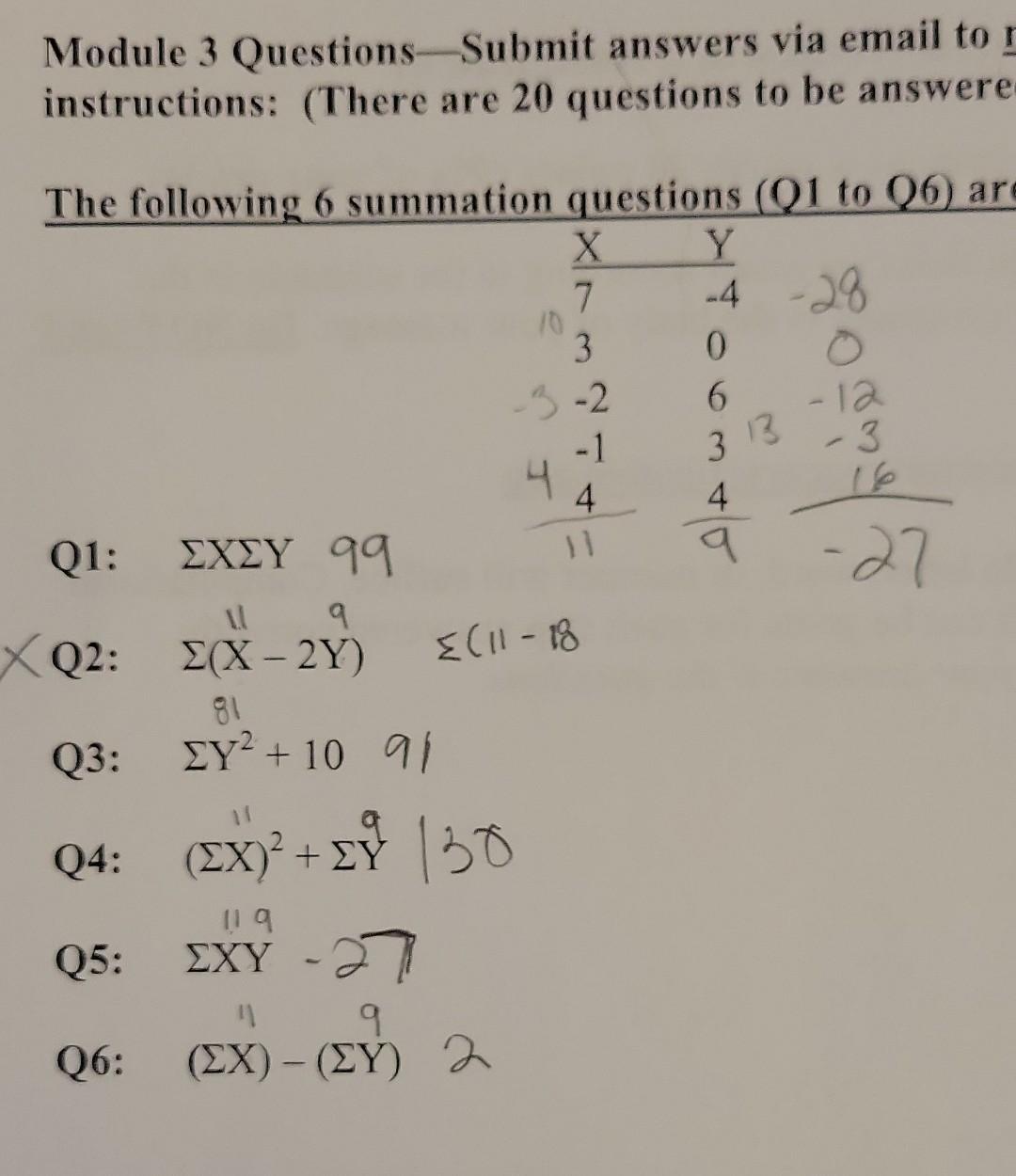 Solved Q2: 119Σ(X−2Y)Module 3 Questions - Submit answers via | Chegg.com