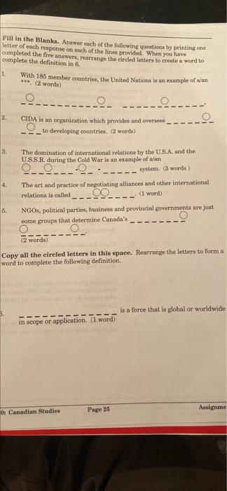 Fill in the Blanks. Answer each of the following | Chegg.com