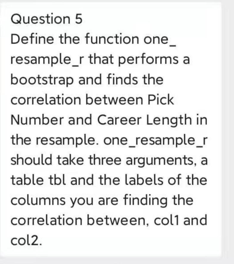Question 5 Define the function one_ resample_r that | Chegg.com