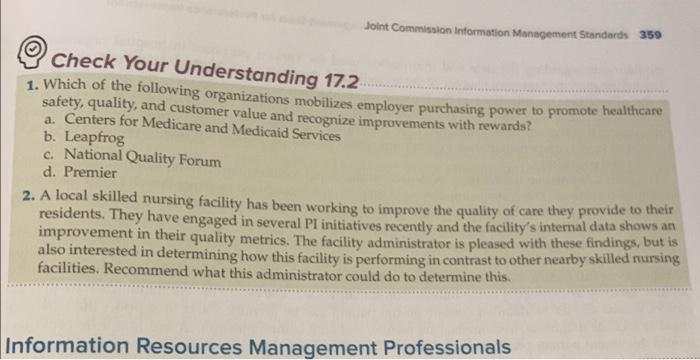 Solved Joint Commission Information Management Standards 359 | Chegg.com