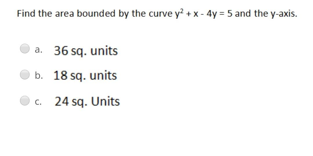 Solved Find the area bounded by the curve y² + x - 4y = 5 | Chegg.com