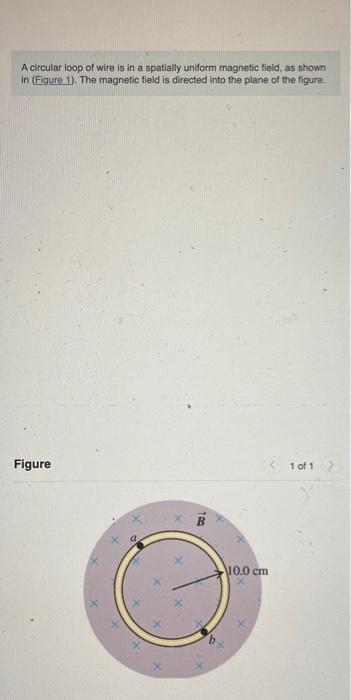 Solved A circular loop of wire is in a spatially uniform | Chegg.com