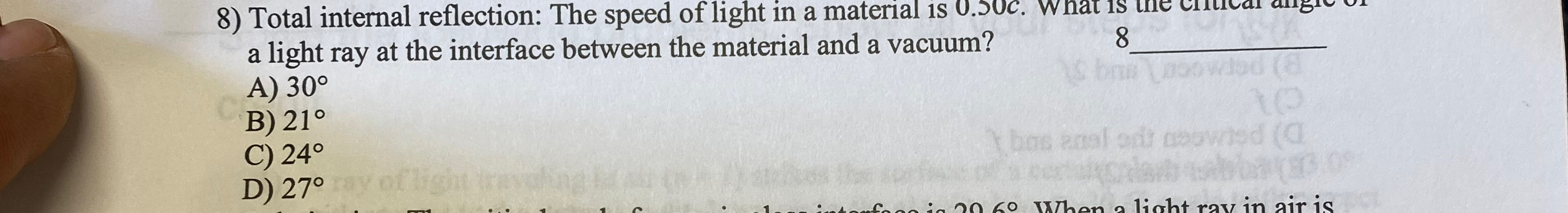 Solved Total internal reflection: The speed of light in a | Chegg.com