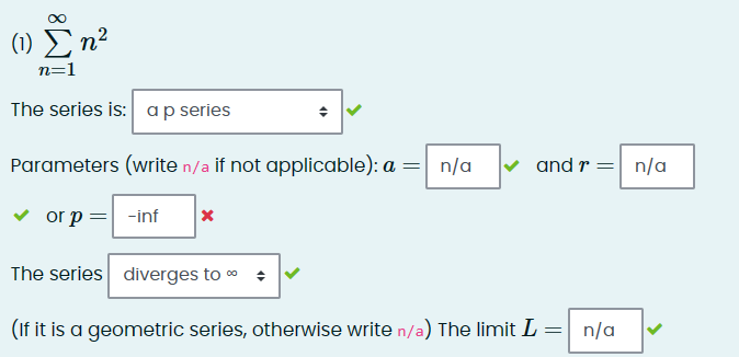 Solved (1) ∑n=1\infty n2The series is: Answer 1 ﻿Question 1a | Chegg.com