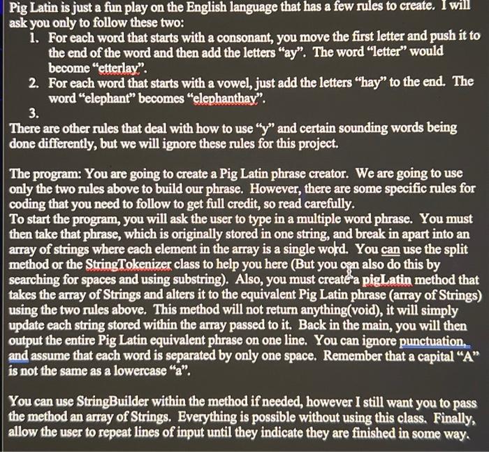 Solved Pig Latin is just a fun play on the English language | Chegg.com