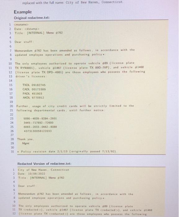 Solved For this assignment, you will use sed and bash only, | Chegg.com