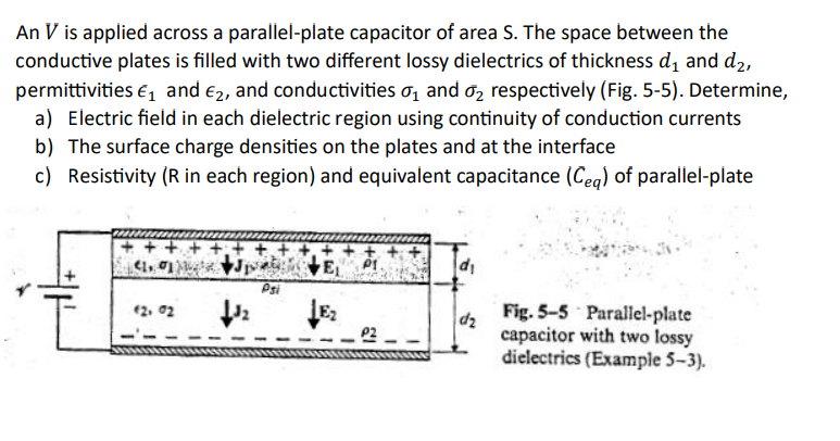 An V ﻿is applied across a parallel-plate capacitor of | Chegg.com