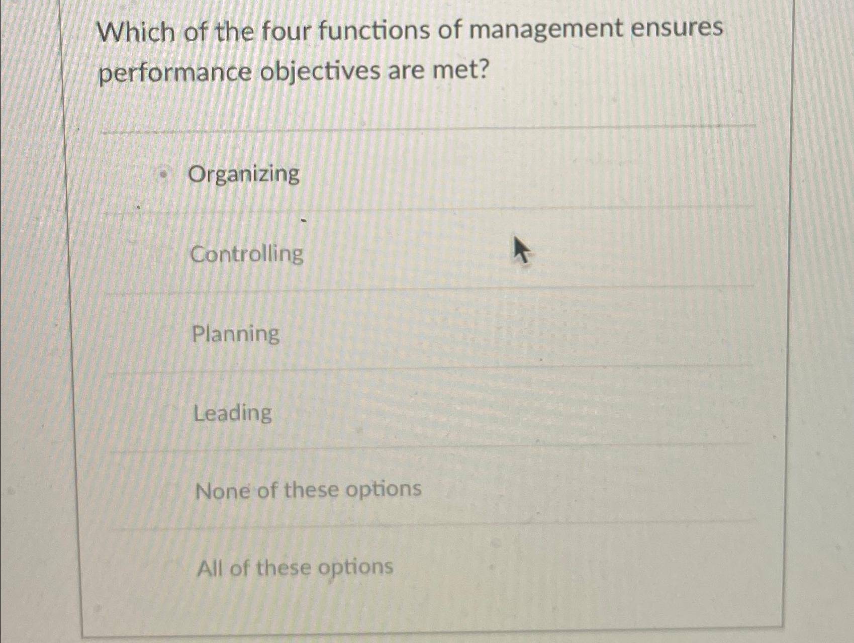 Which of the four functions of management ensures | Chegg.com