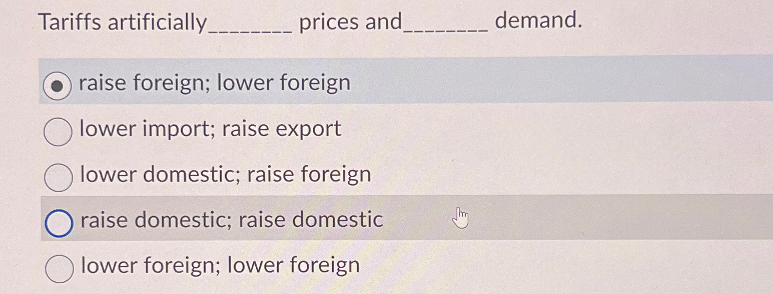 Solved Tariffs artificially_ ﻿prices and demand.raise | Chegg.com
