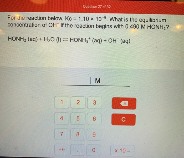 Solved Question 27 of 32 For the reaction below, Kc = 1.10 | Chegg.com