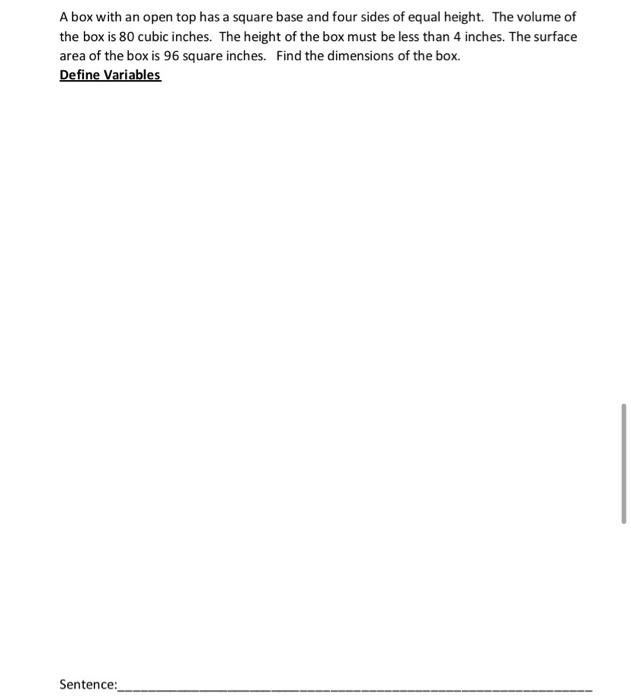 A box with an open top has a square base and four | Chegg.com