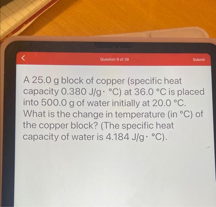 Solved A 25.0 g block of copper (specific heat capacity | Chegg.com