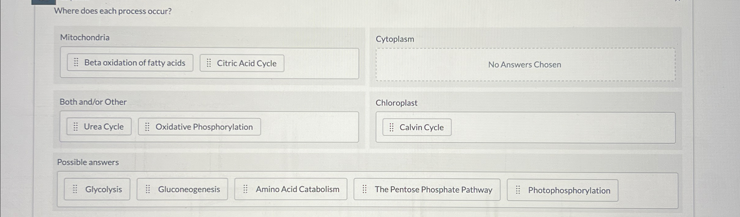 Solved Where does each process occur?MitochondriaBeta | Chegg.com