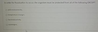 Solved In order for fossilization to occur, the organism | Chegg.com
