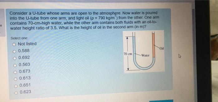 Solved Consider a U-tube whose arms are open to the | Chegg.com