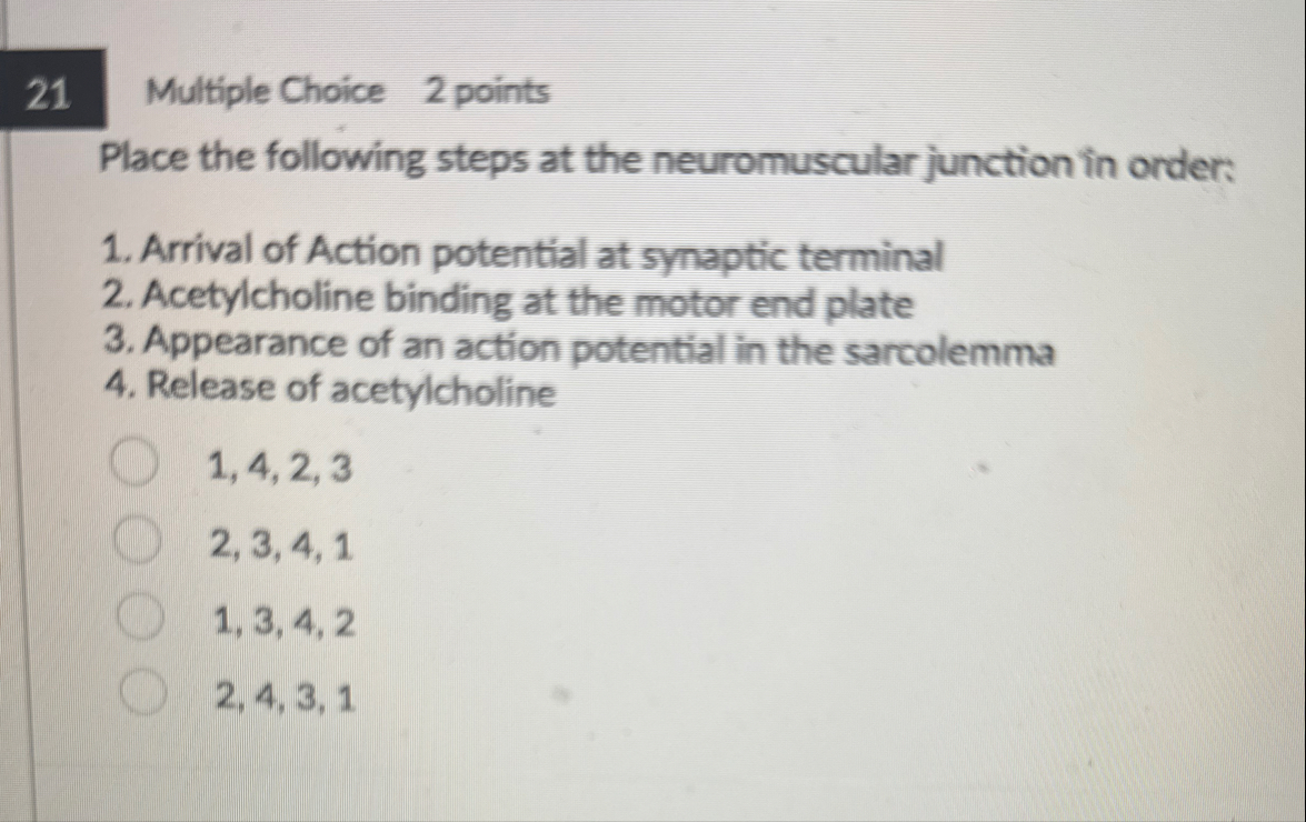 Solved 21Multiple Choice2 ﻿pointsPlace the following steps | Chegg.com