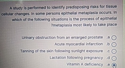 Solved A study is performed to identify predisposing risks | Chegg.com