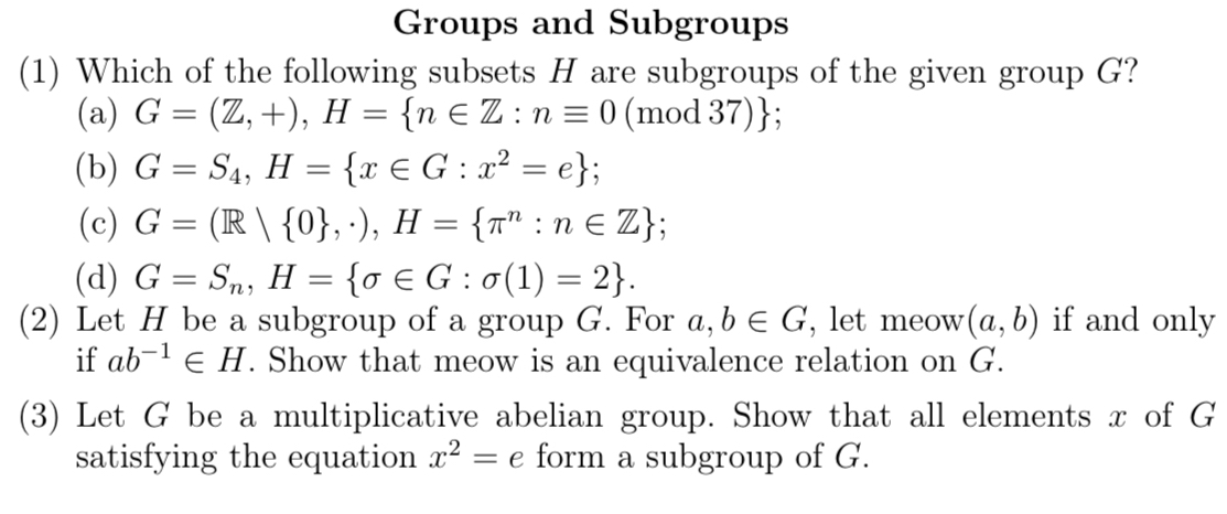 Solved Groups and Subgroups(1) ﻿Which of the following | Chegg.com