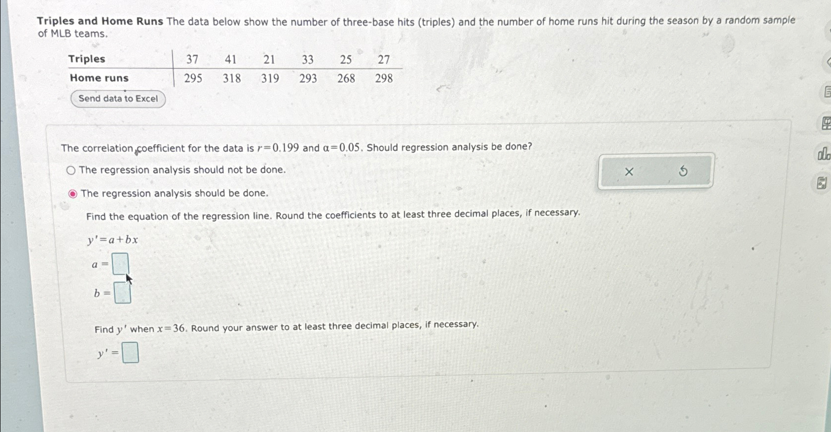 Solved Triples and Home Runs The data below show the number | Chegg.com