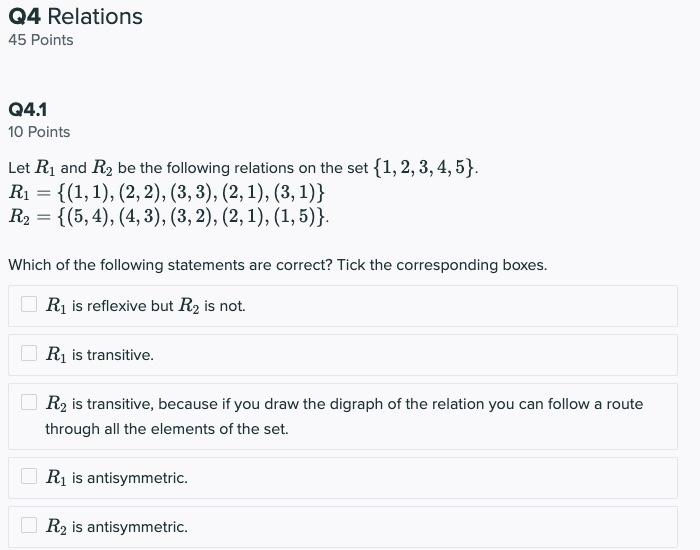Solved Q4 Relations 45 Points Q4.1 10 Points Let R1 and R2 | Chegg.com