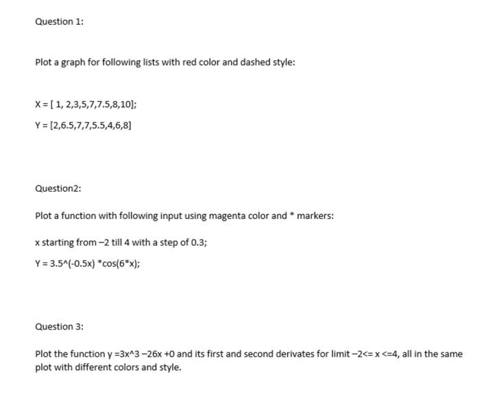 Solved using MATLABQuestion 1: Plot a graph for following | Chegg.com