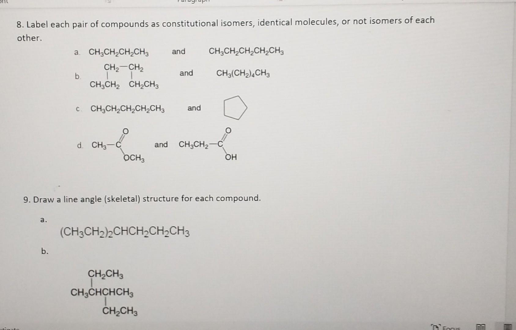 Solved 1. Convert each compound to a line angle (skeletal) | Chegg.com