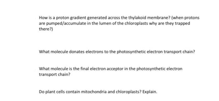 Solved How is a proton gradient generated across the | Chegg.com
