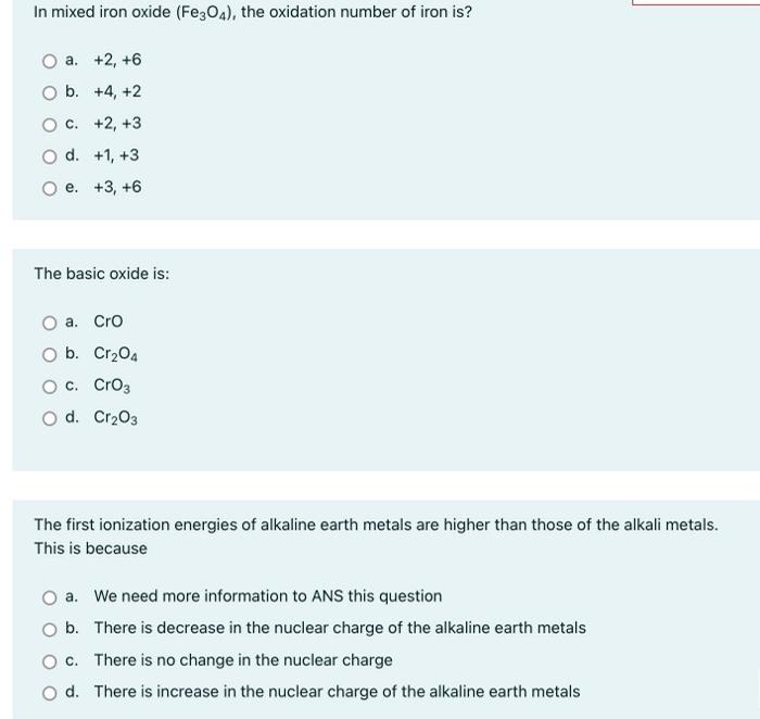 Solved In mixed iron oxide (Fe3O4), the oxidation number of | Chegg.com