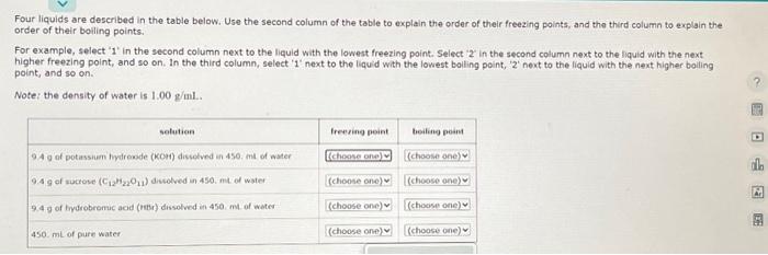 Solved Four liquids are described in the table below. Use | Chegg.com