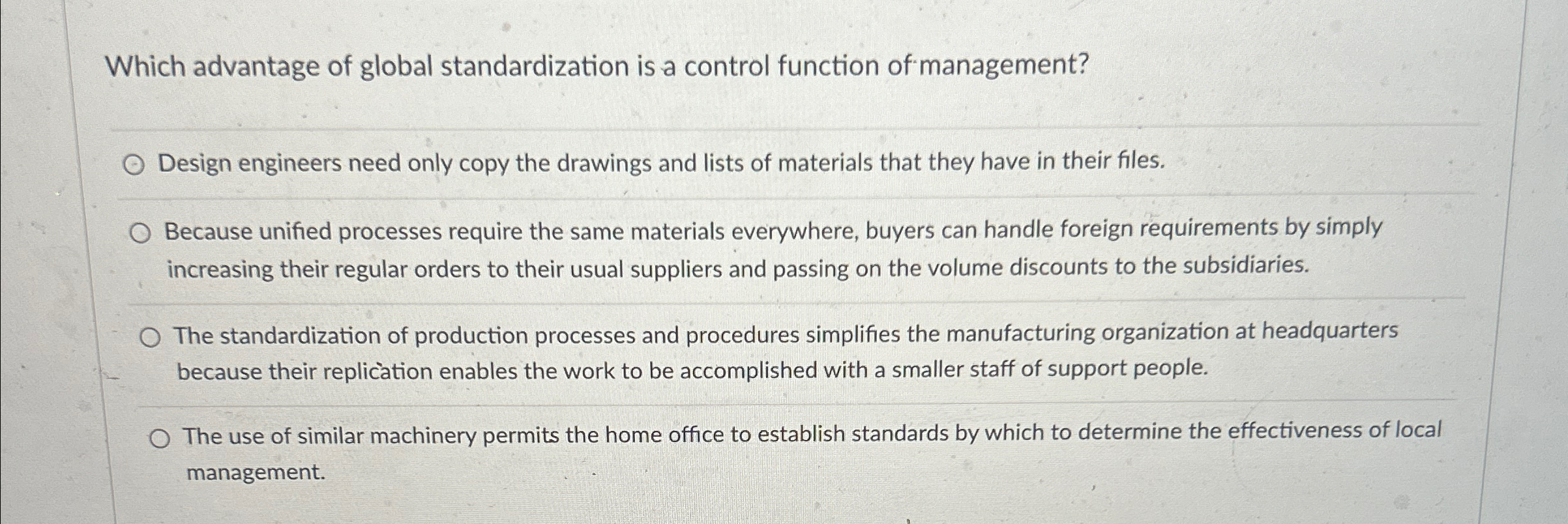 Solved Which advantage of global standardization is a | Chegg.com