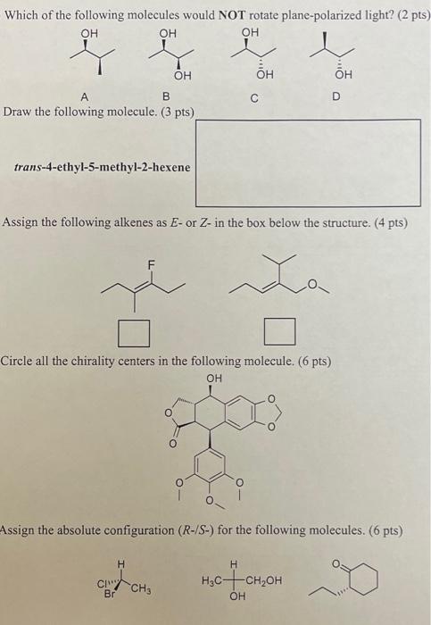 Solved Which of the following molecules would NOT rotate | Chegg.com